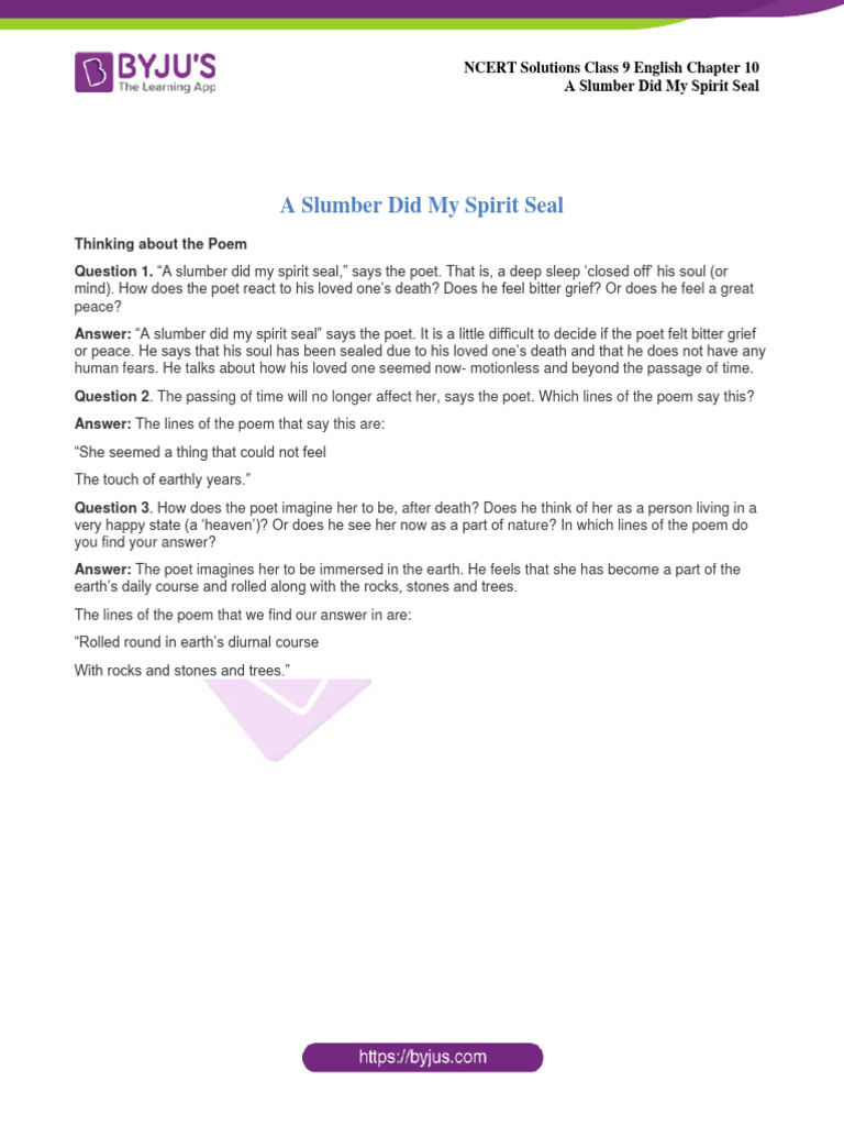 NCERT Solutions For Class 9 English Feb 13 Beehive Chapter 10 A Slumber ...