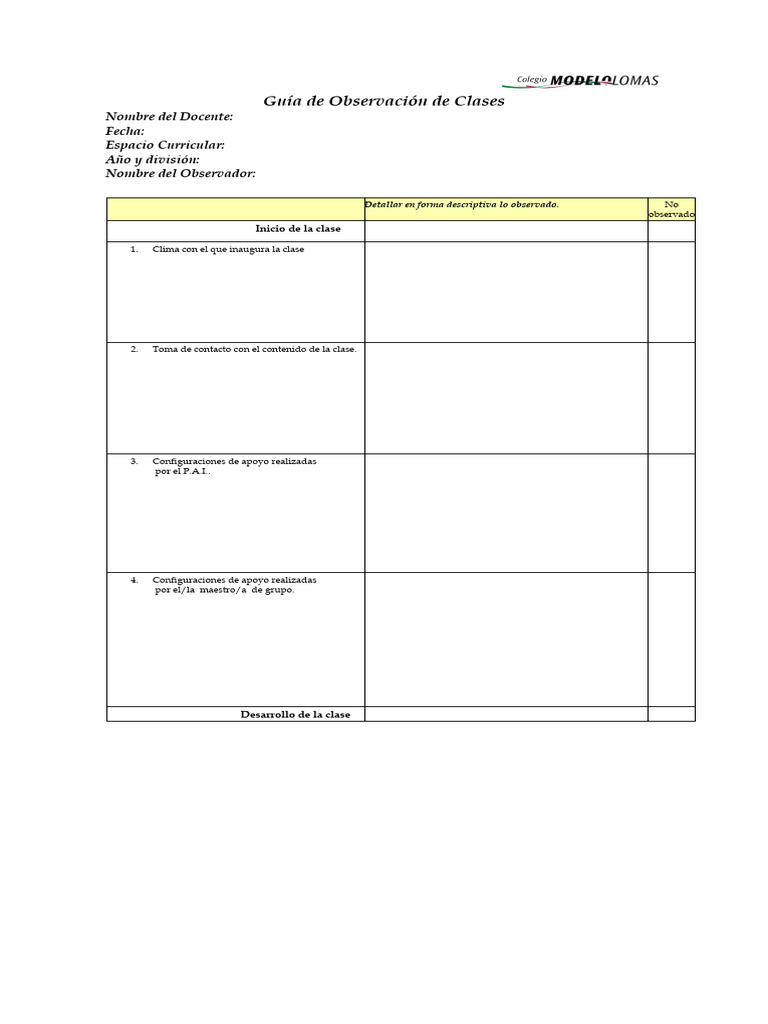 Guia de Observacion de Clase de Primaria Con Inclusión | PDF