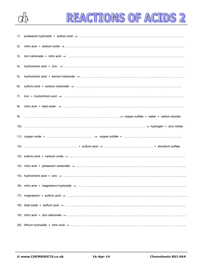 Chemsheets KS3 064 Reactions of Acids 2 | PDF