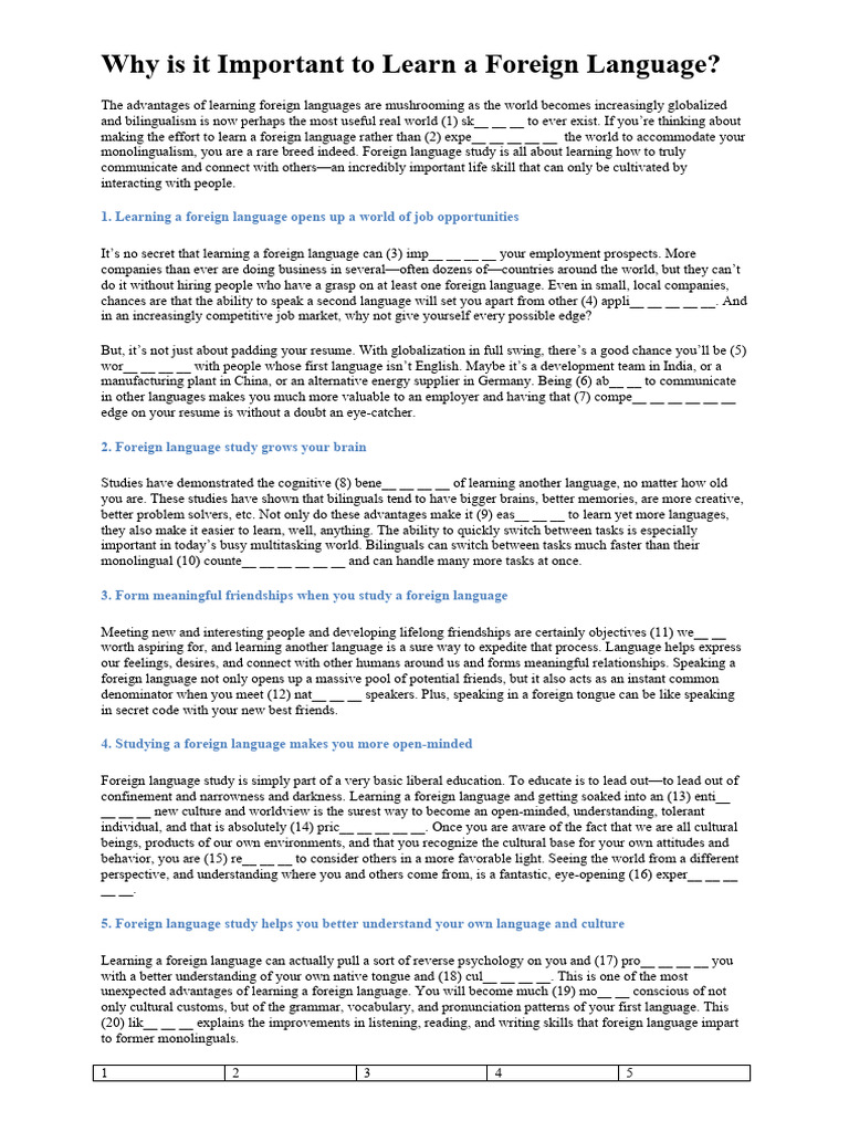 Benefits of Learning a Foreign Language | PDF | Foreign Language ...