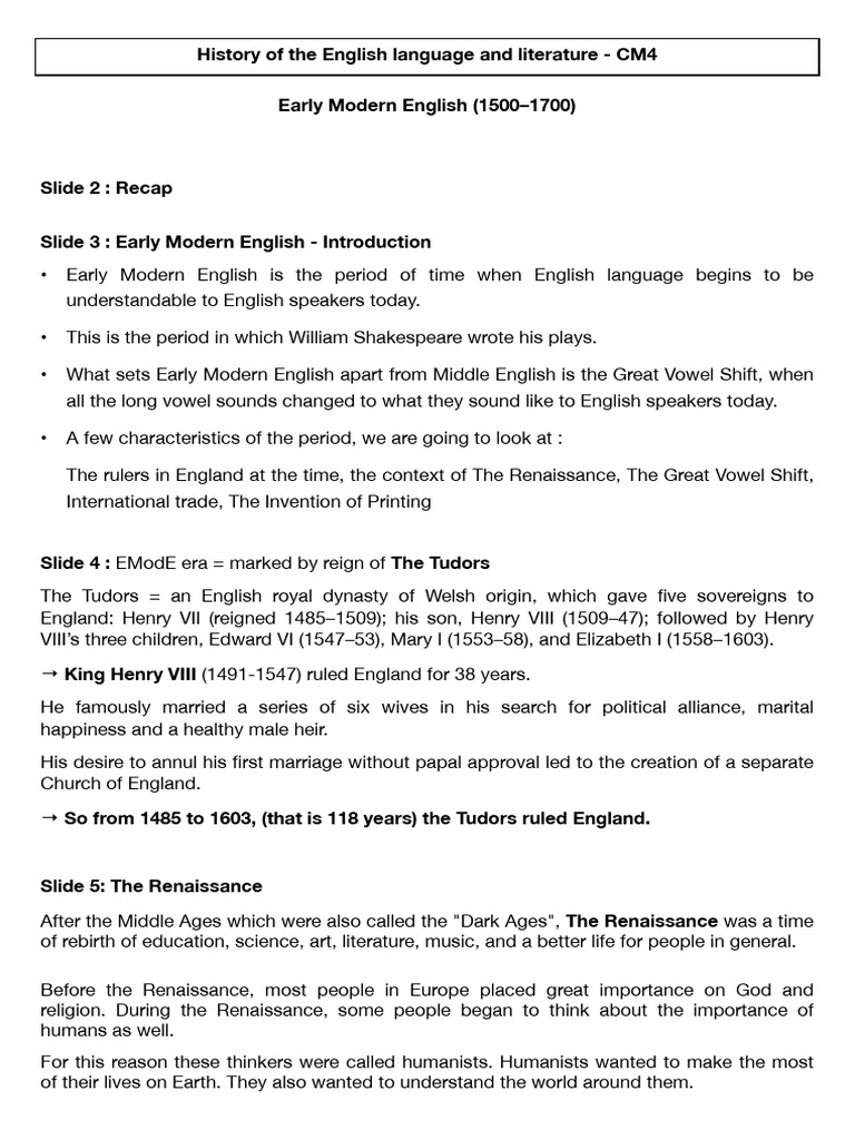 Shortened CM4 - Hist of EN Lang Lit - 2 | PDF | English Language ...