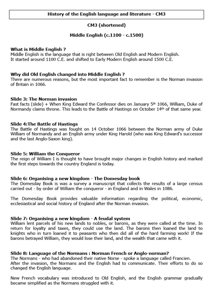 Shortened CM3 - Hist of English L L - Old English - 2 | PDF | Kingdom ...