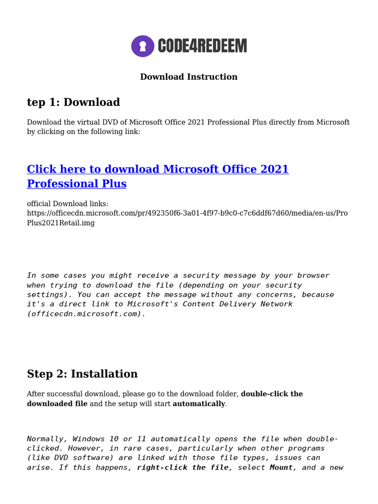 Microsoft Office 2021 Professional Plus For Windows Activation Instruction | Download Free PDF ...