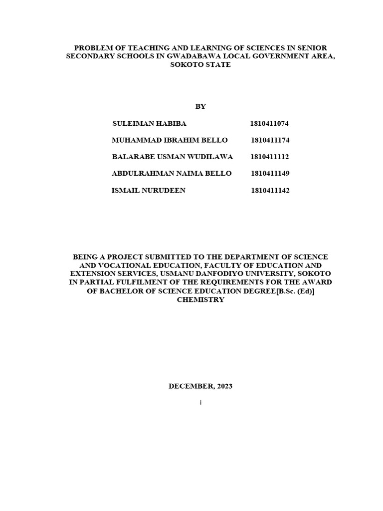 Chem Group Project | PDF | Science Education | Science