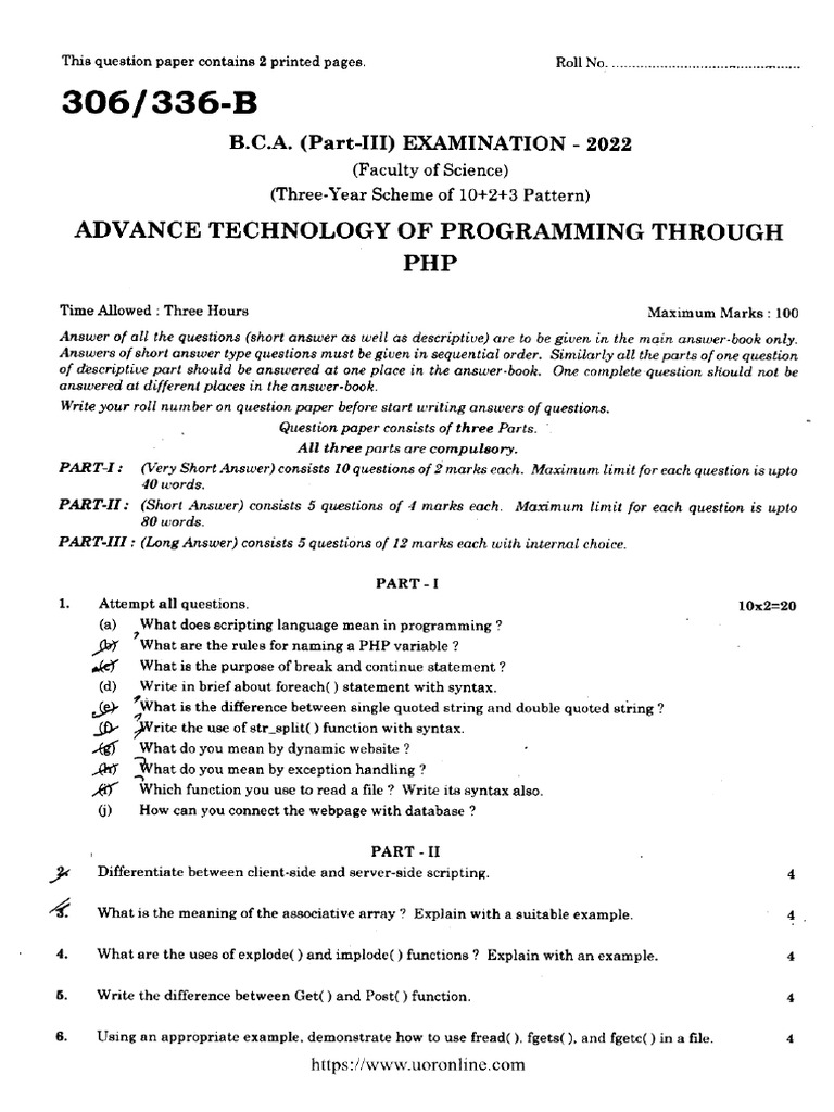 Bca Part 3 Advance Technology of Programming Through 306 2022 | PDF