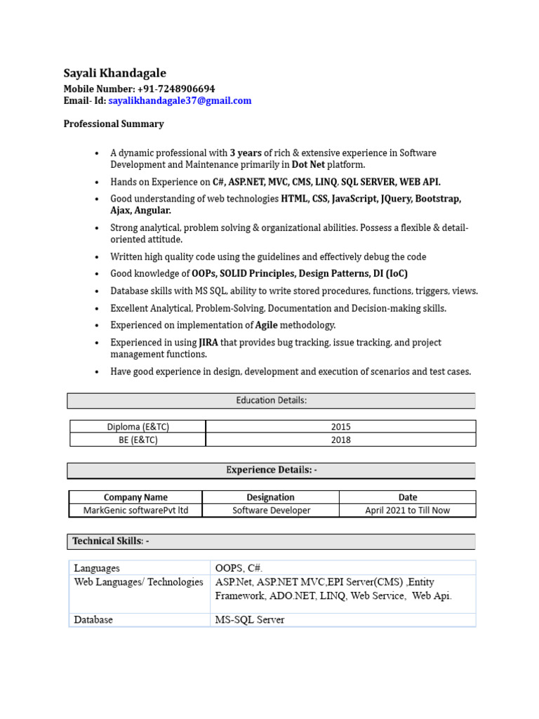 Resume - Dot Net - 3 Years Exp - Immediate Joiner | PDF | Microsoft Sql Server | World Wide Web