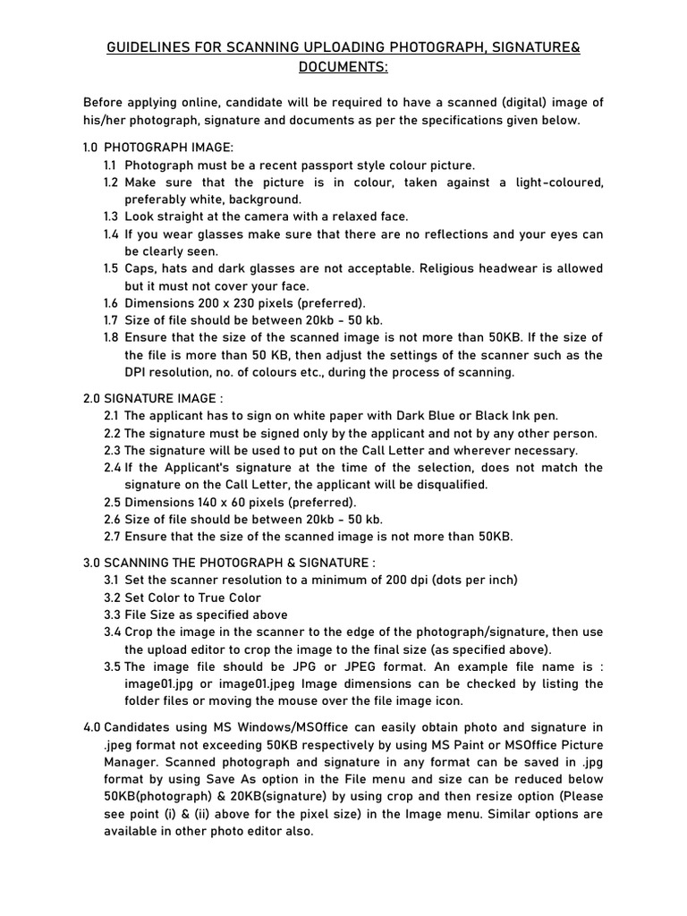 Guidelines For Scanning Uploading Photgraph | PDF | Image Scanner | Image Resolution