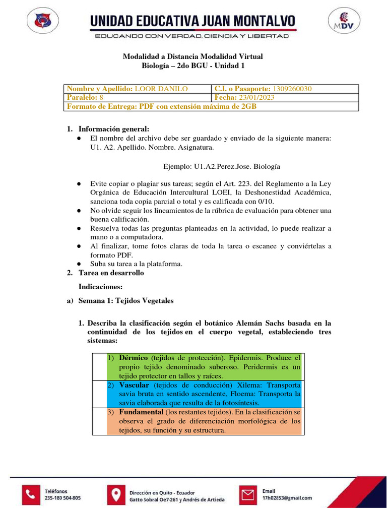 U1 A1 Loor Danilo Biologia | PDF | Sistema inmune | Ciencias de la vida