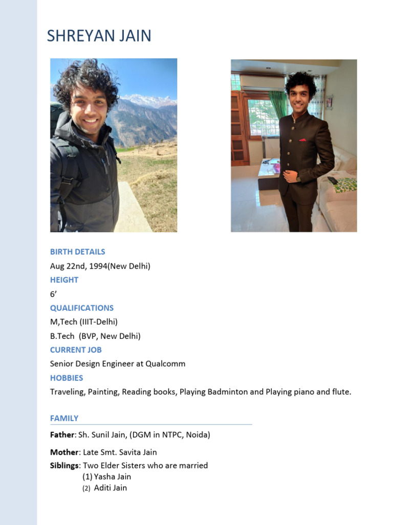Shreyan Jain: Profile and Family Details | PDF