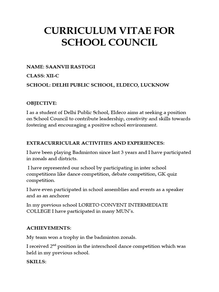 Cv for School Council | PDF | Leadership | Social Psychology