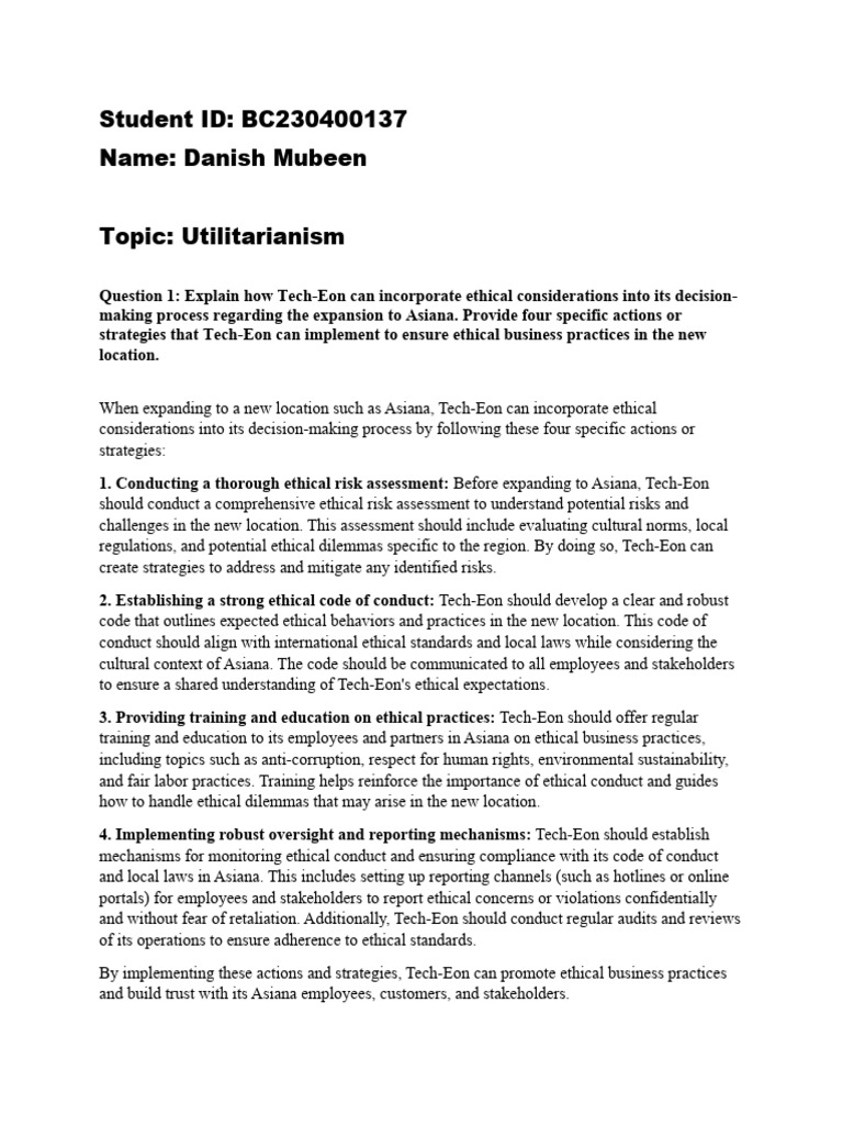 Spring 2024 - MGT610 - 1 - BC230400137 | PDF | Business Ethics | Reputation