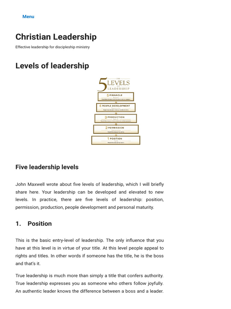 Levels of Leadership - Christian Leadership | PDF | Leadership ...