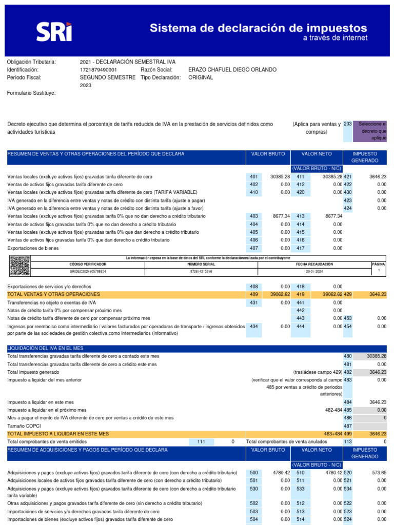 02 Declaracion IVA Segundo Semestre 2023 | PDF | Impuesto al valor ...