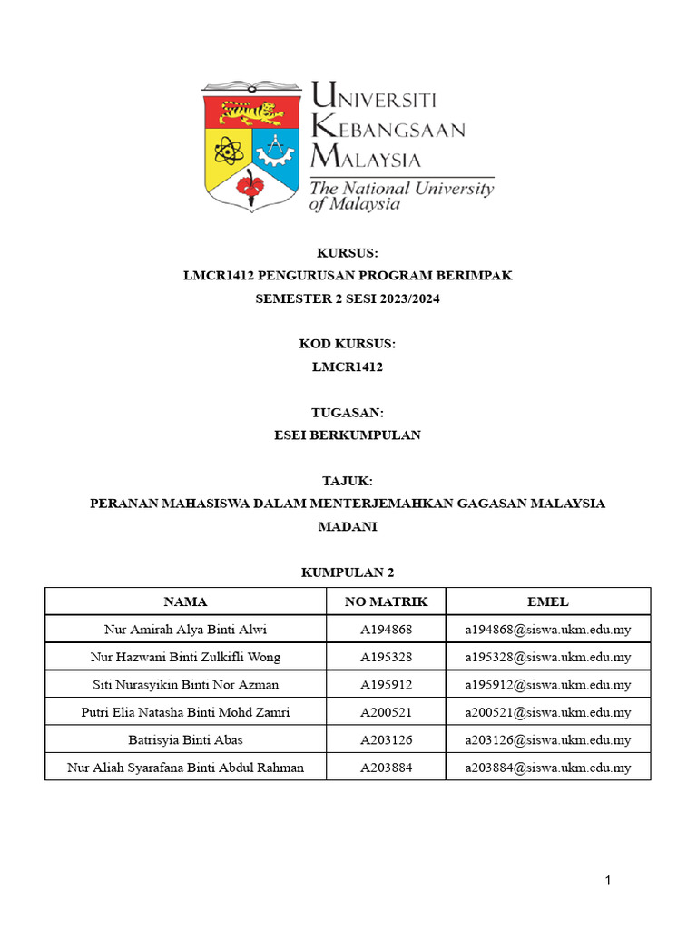 Peranan Mahasiswa dalam Malaysia Madani | PDF