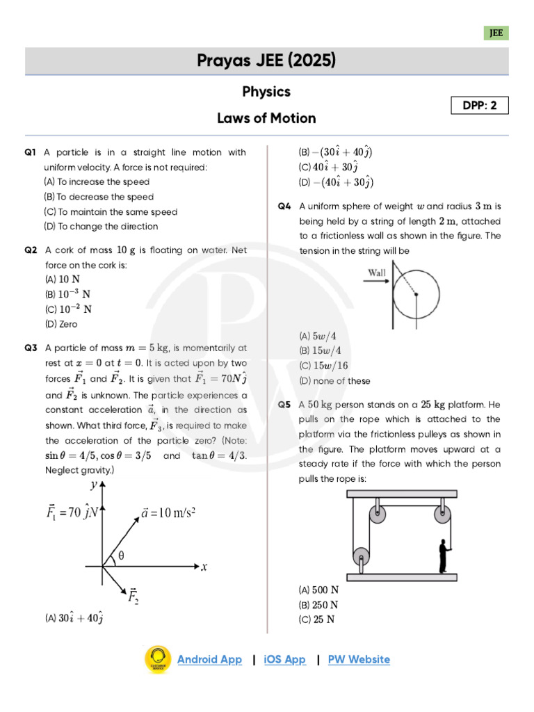 6650449c8cfa6c0018eef6fc - ## - Laws of Motion: DPP 02 (Of Lec 04) - Prayas JEE 2025 | PDF ...