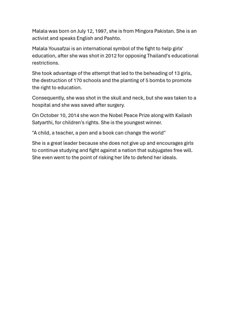 Malala Was Born On July 12 | PDF