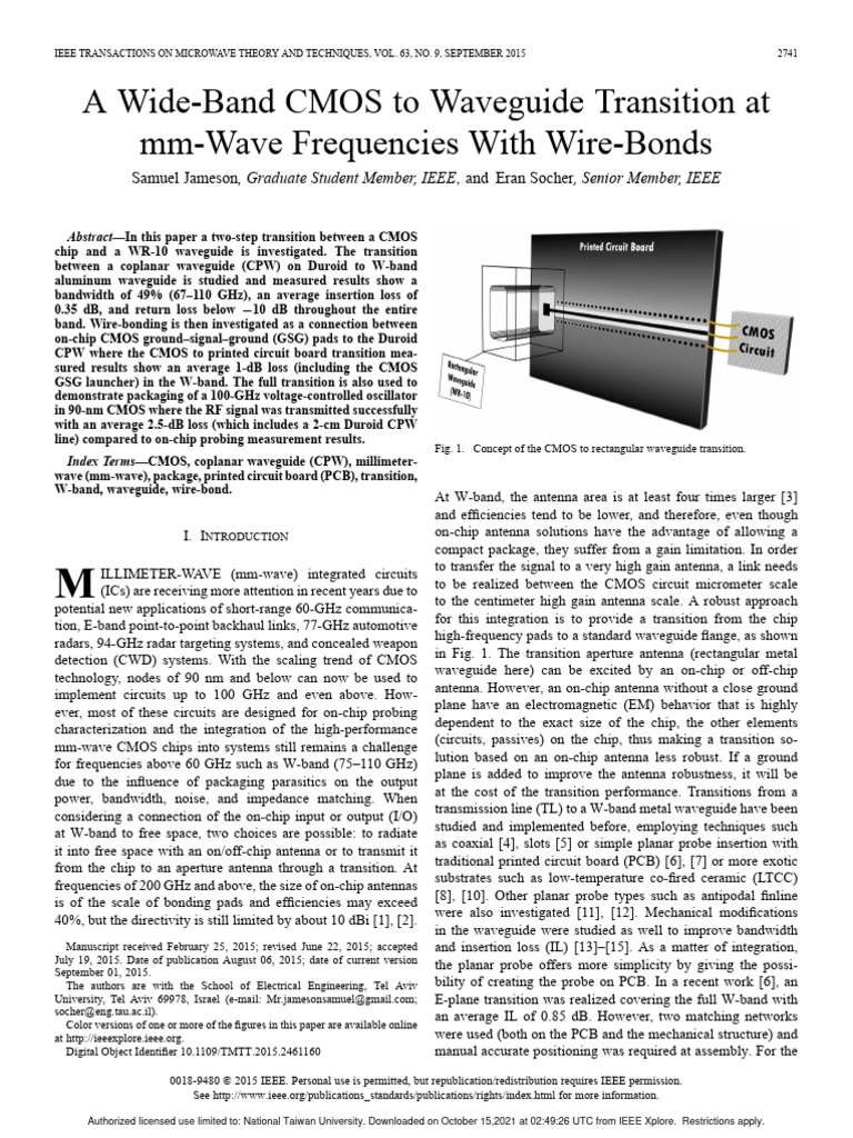 A Wide-Band CMOS To Waveguide Transition at Mm-Wave Frequencies With Wire-Bonds | PDF ...