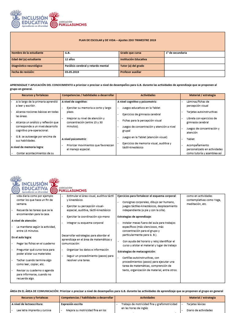 Anexo Modelo Plan Escolar y de Vida G. B. Secundaria | PDF ...