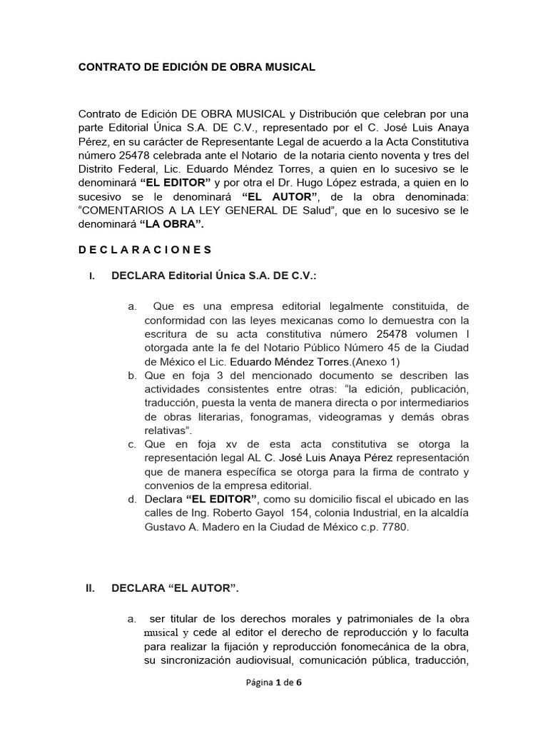 CONTRATO DE EDICIÓN de Obra Musical 18 Oct 2020 | PDF | Publicación ...