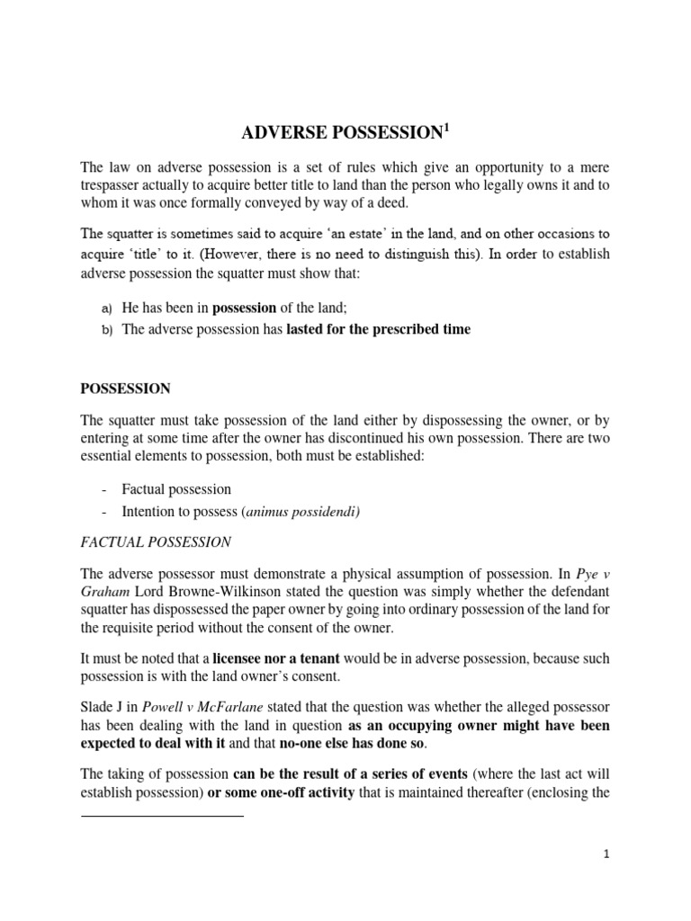 Elements of Adverse Possession Explained | PDF | Adverse Possession ...
