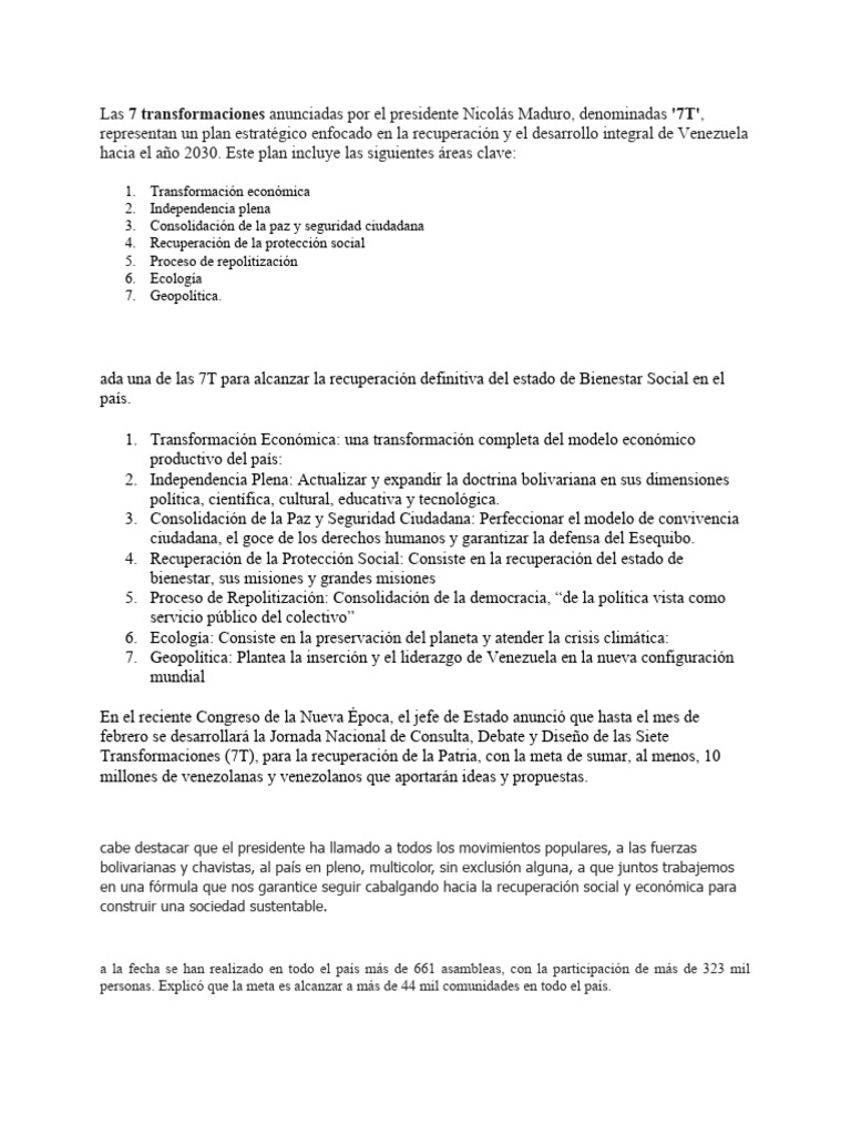 Plan de las 7 Transformaciones en Venezuela | PDF | Venezuela | Hugo Chavez