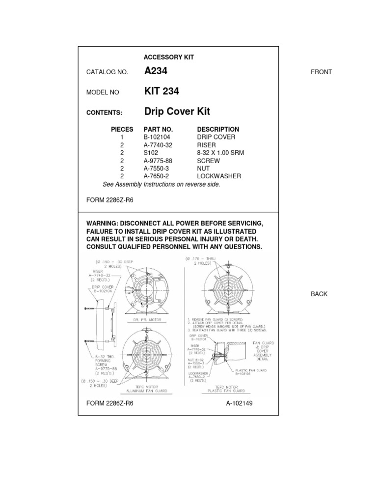 A234 KIT 234 Drip Cover Kit: Catalog No. Front | PDF