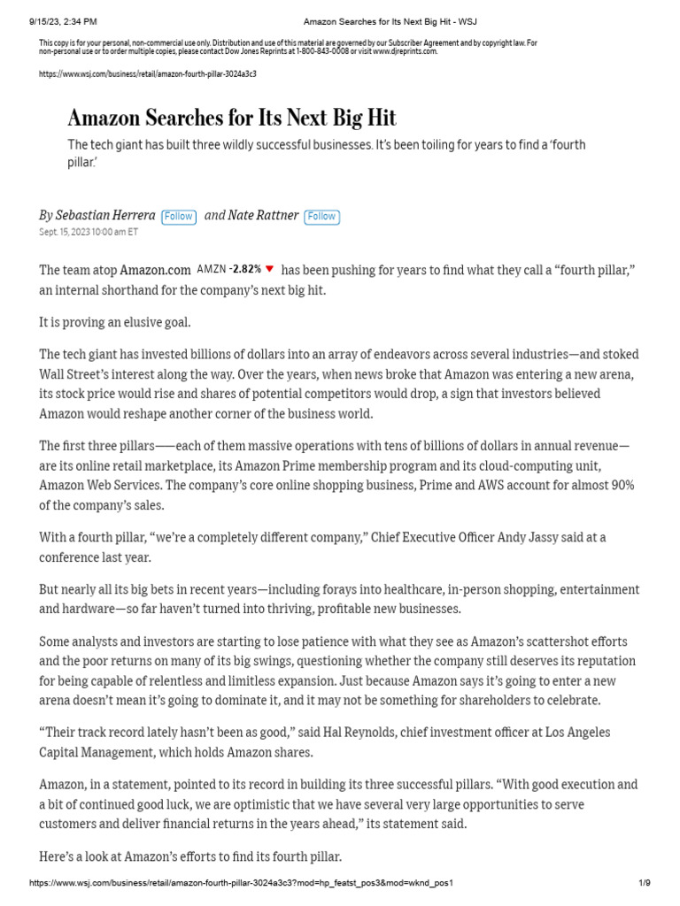 Amazon Searches For Its Next Big Hit - WSJ | PDF | United Parcel ...