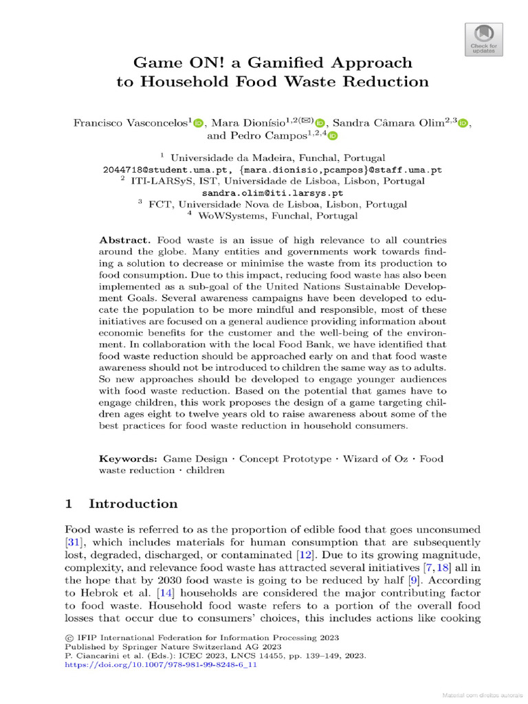 Game ON! A Gamified Approach To Household Food Waste Reduction | PDF