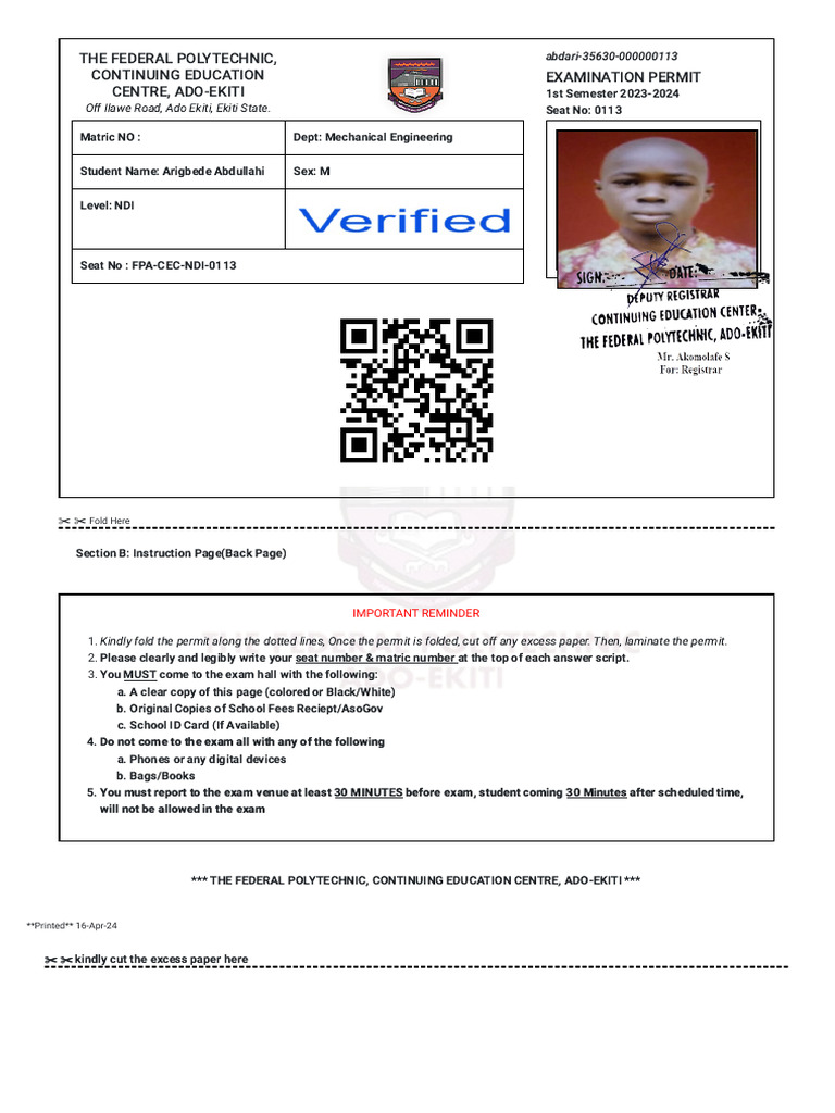 Exam Permit Instructions for Students | PDF
