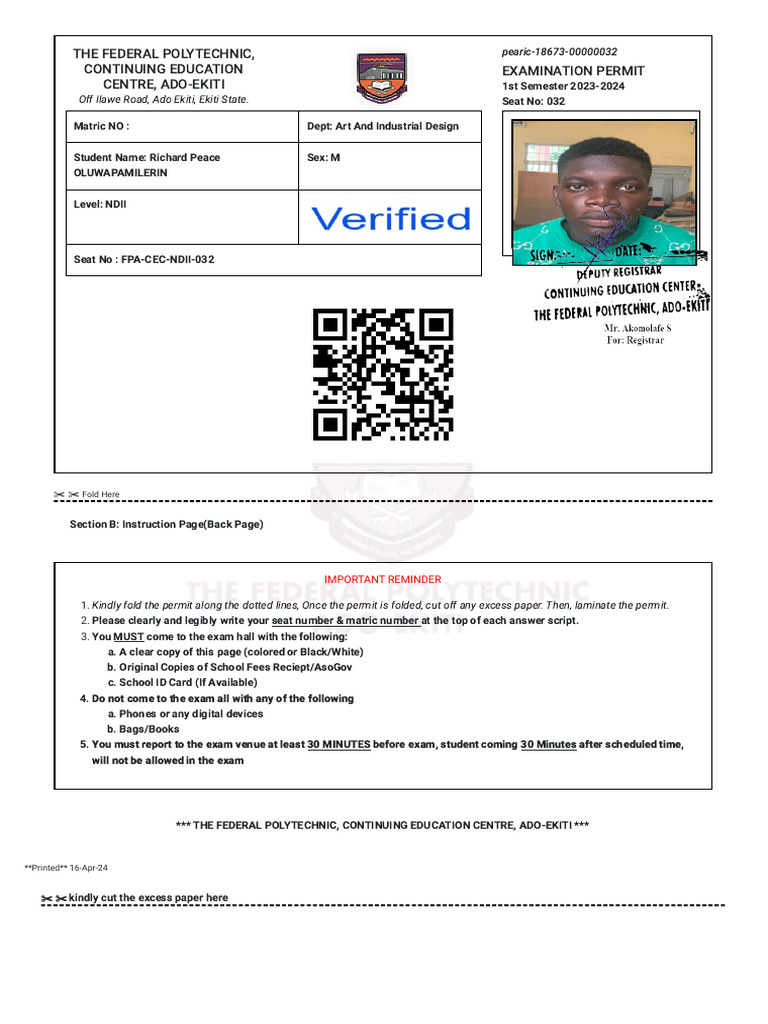 Exam Permit Instructions 2023-2024 | PDF