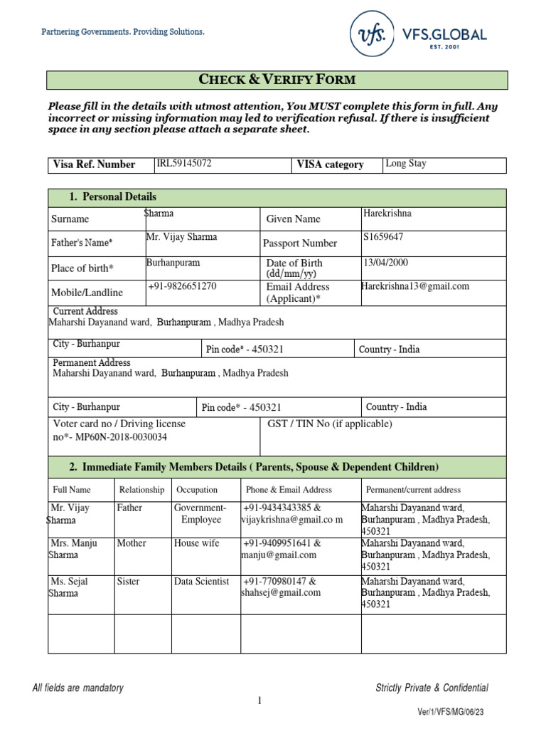 Check & Verify Form Sample | PDF | Authentication | Travel Visa