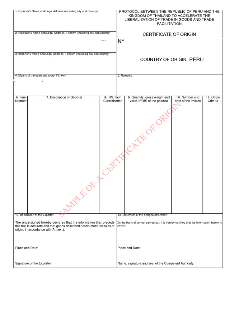 Formato de Certificado de Origen Peruano | PDF | Business | International Business