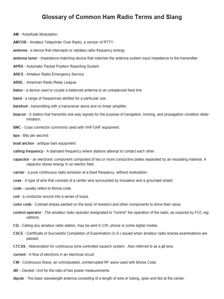 1-5 Glossary of Common Ham Radio Terms | PDF | Radio | Transmitter