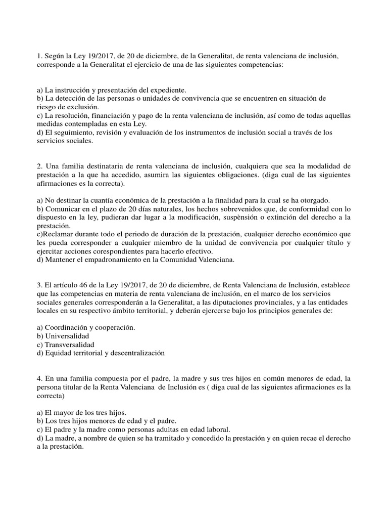 Tipo Test RVI Segundo Ejercicio GVA | PDF | Trabajo Social | Exclusión ...