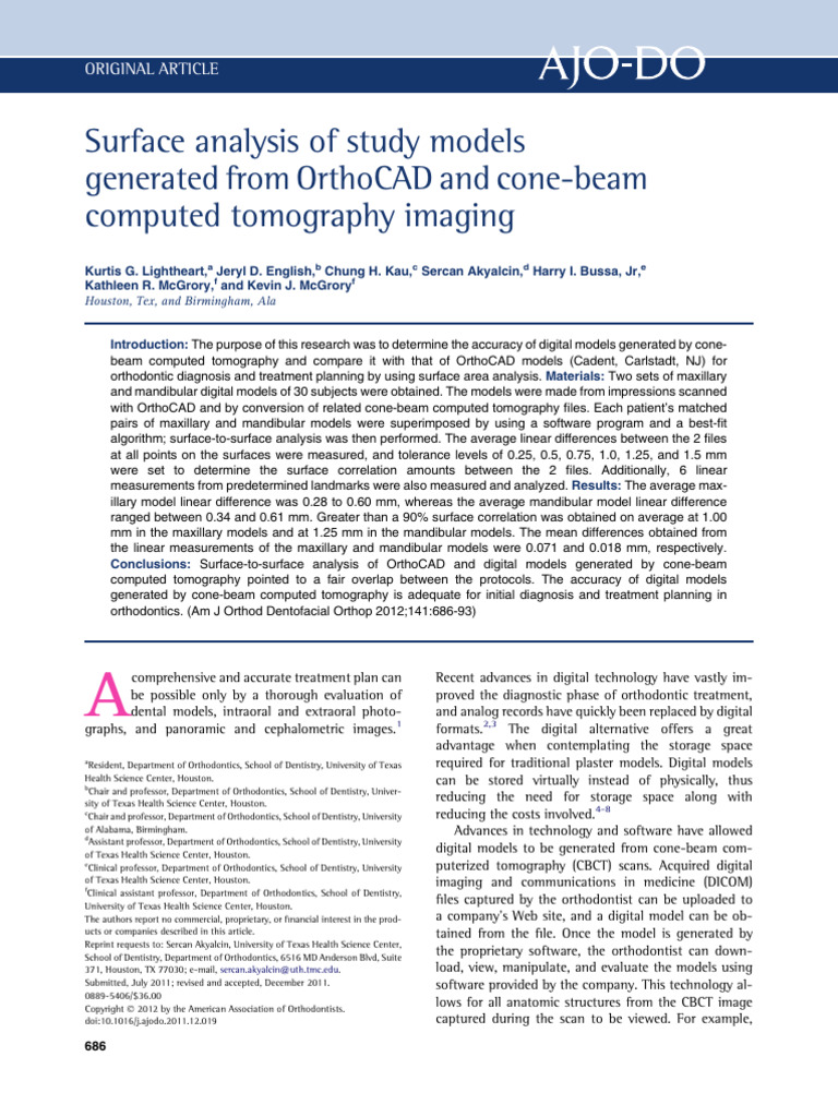 Surface Analysis of Study Models Generat | PDF | Tooth | Mouth