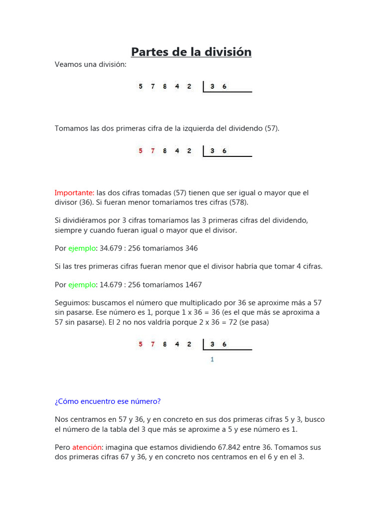 Partes de La División. Explicacion 5to | PDF | División (Matemáticas ...