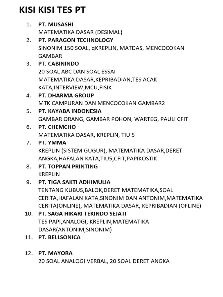 Kisi Kisi Tes Pt Pdf