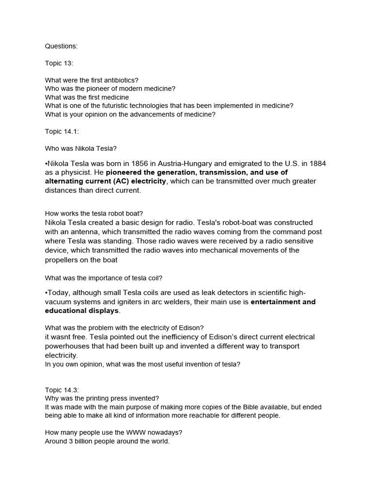 Questions | PDF | Nikola Tesla | Science