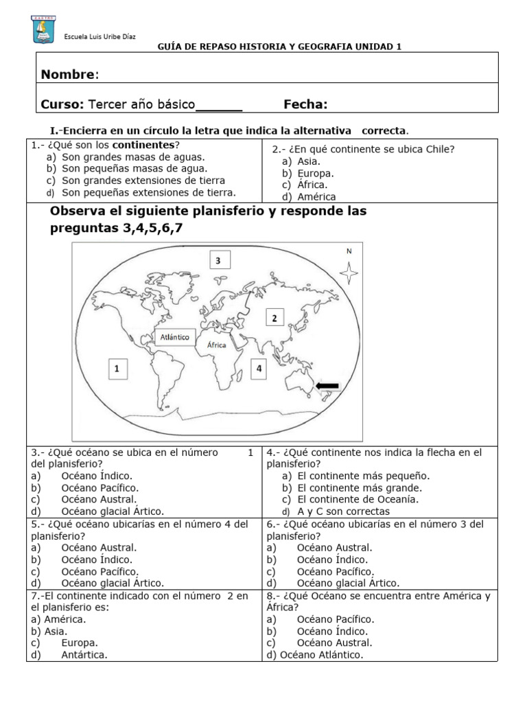 Guía de Repaso Historia y Geografia Unidad 1 | PDF | Ecuador | Clima