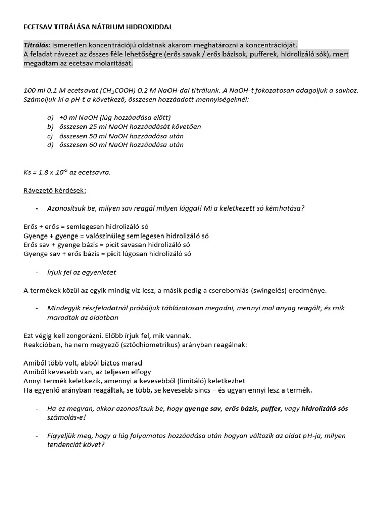 Ecetsav Titrálás NaOH-val | PDF