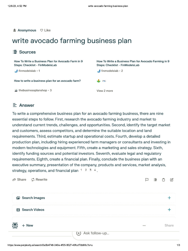 Avocado Farming Business Plan Guide | PDF