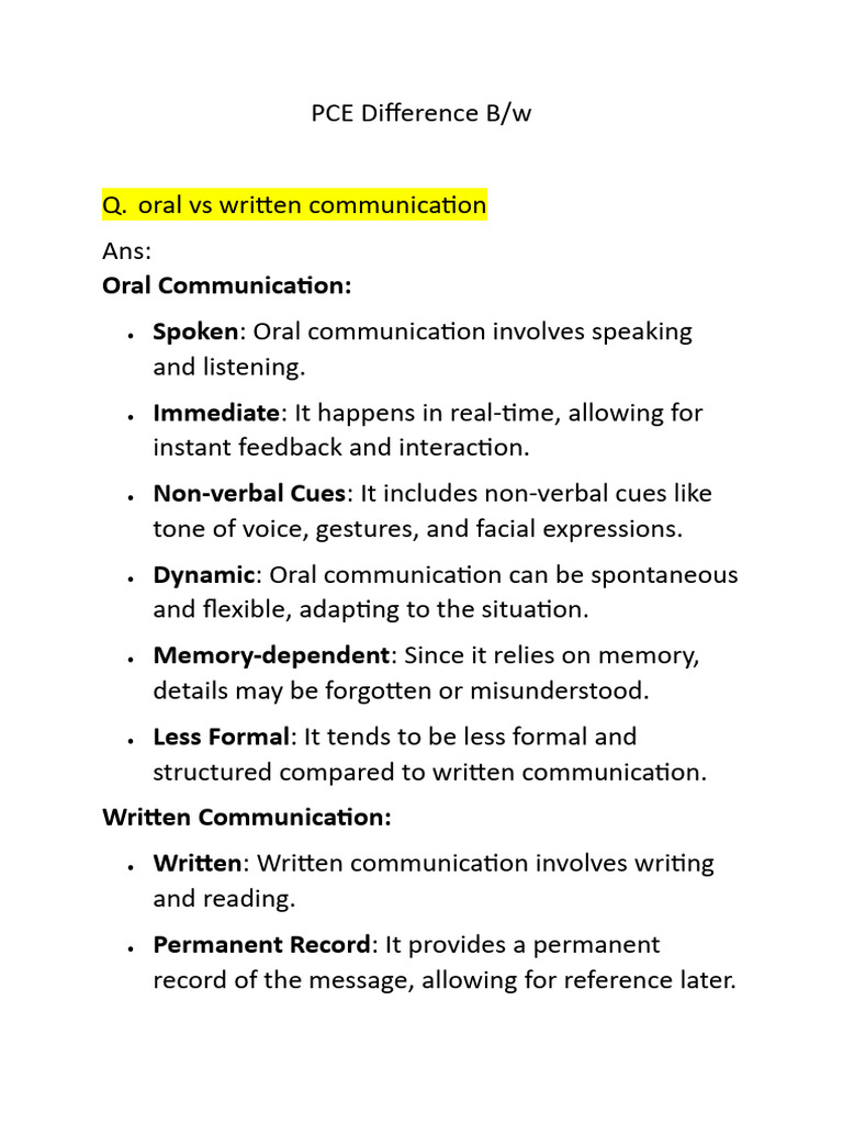 PCE Difference Between | PDF | Communication | Nonverbal Communication