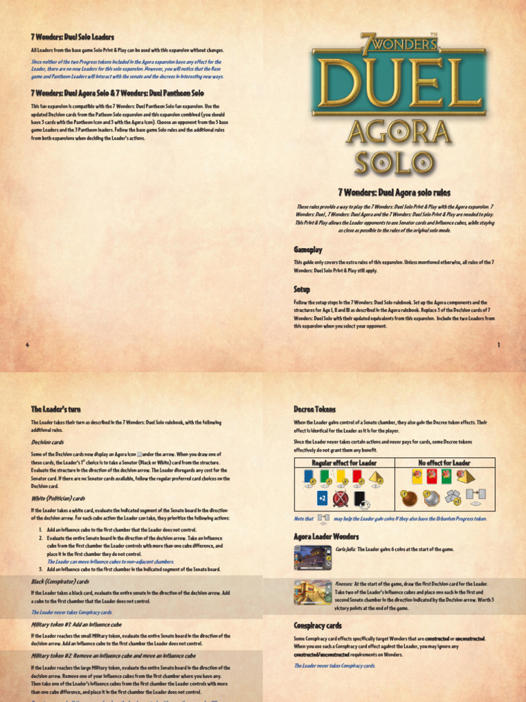 7 Wonders Duel Agora Solo Rulebook Printable | PDF | Gaming