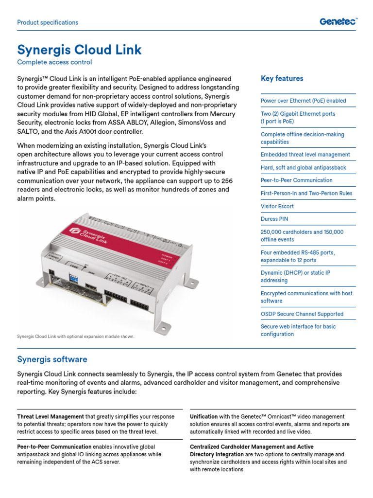 EN Genetec Synergis Cloud Link Datasheet | Download Free PDF | Cloud Computing | Access Control