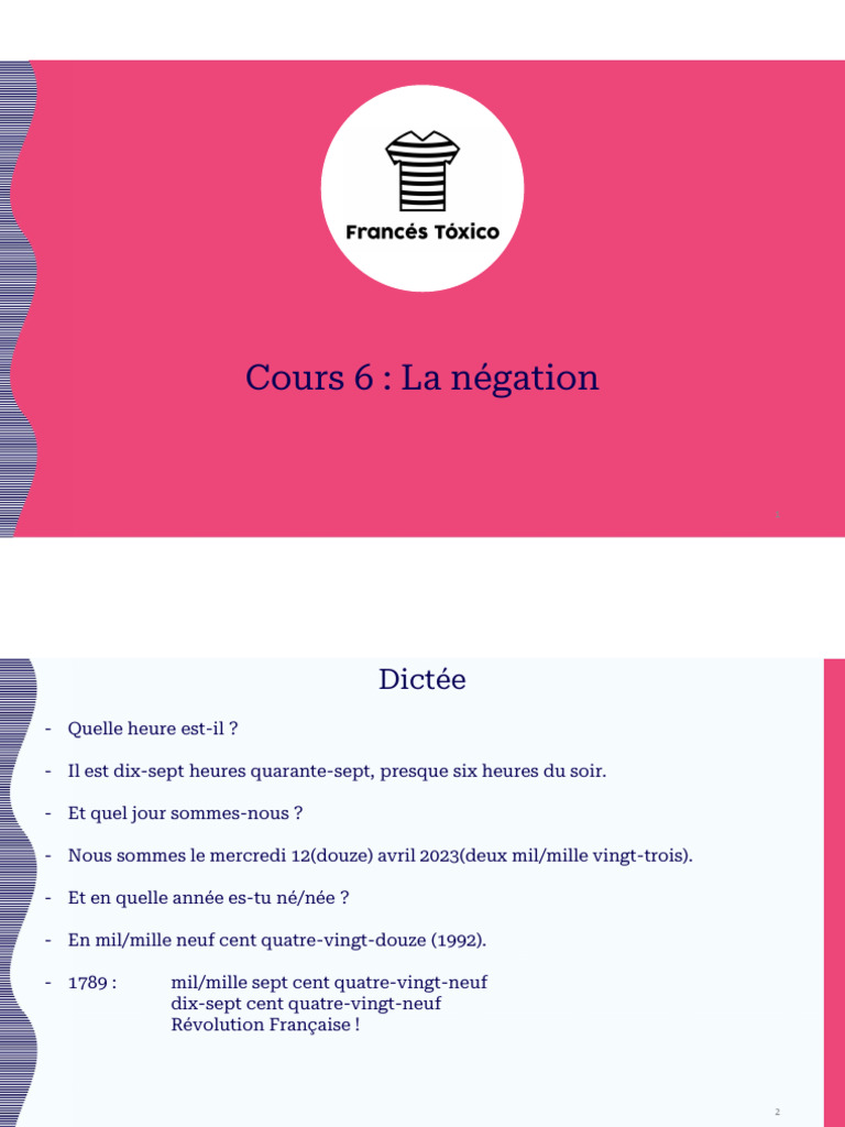 La Négation en Français : Cours et Exemples | PDF | Grammaire ...