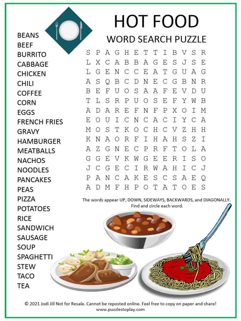 Food Word Search Puzzle | PDF | Burrito | Hamburgers