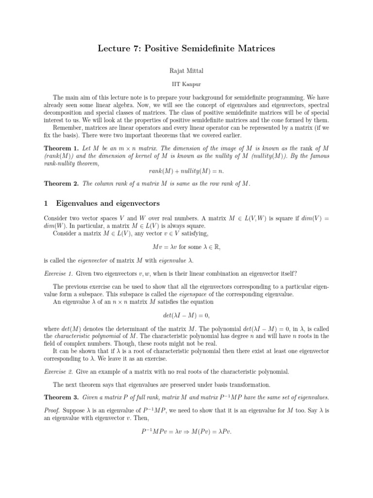 7 Psdmatrices | PDF | Eigenvalues And Eigenvectors | Matrix (Mathematics)