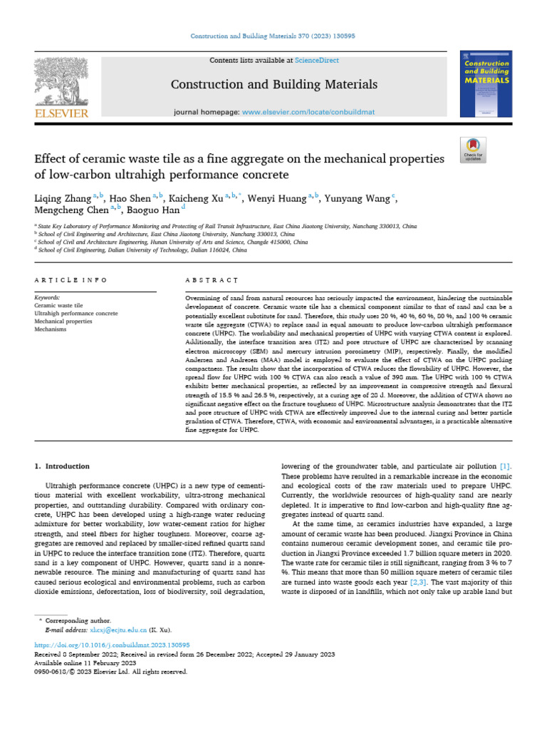 Ceramic Waste in Low-Carbon UHPC | PDF | Concrete | Cement