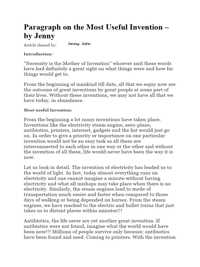 Paragraph On The Most Useful Invention | PDF | Social Science | Wellness