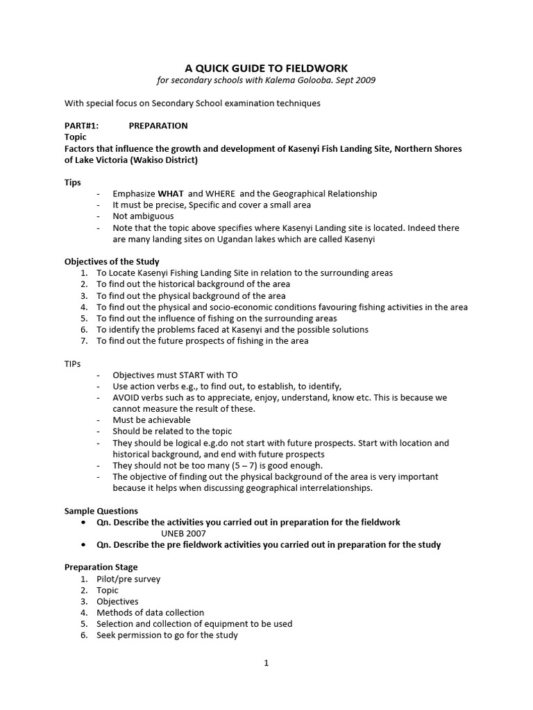 S.3 GEOG A Quick Guide To Fieldwork For Secondary Schools | PDF ...